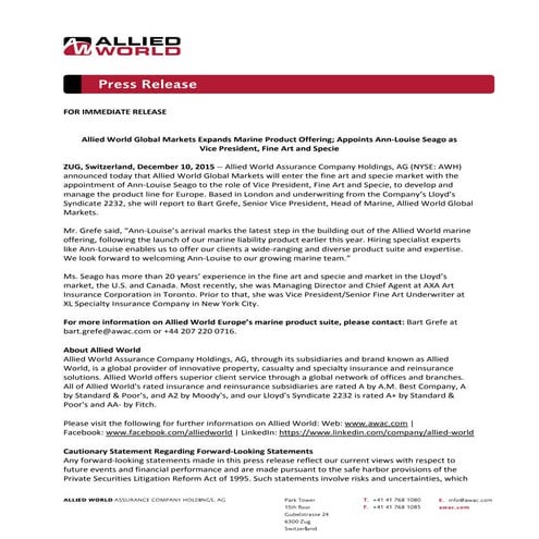 Fine Art & Specie press release | PDF