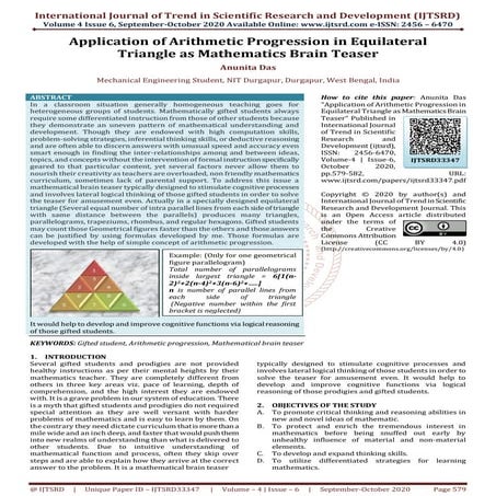 Application Of Arithmetic Progression In Equilateral Triangle As Mathematics Brain Teaser Pdf