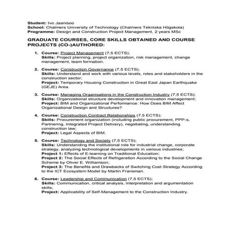 Ivo Jaanisoo Chalmers Courses | PDF