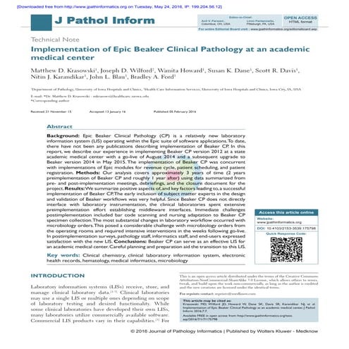 Implementation of Epic Beaker Clinical Pathology at an academic medical ...