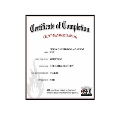 Nathan Yount - Crowd Manager Certificate (for Elite Staffing) | PPT