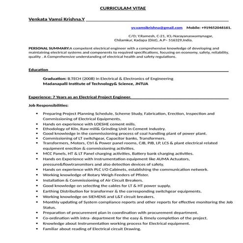 Resume-Venkata Vamsi Krishna Y | PDF