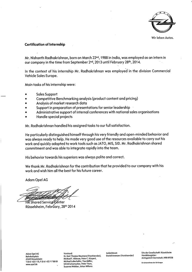 Certification of Internship