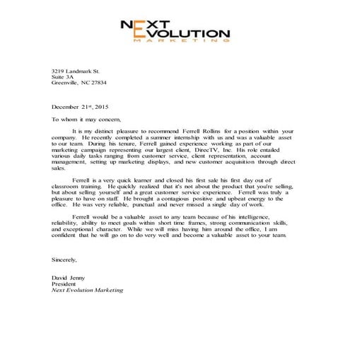 Next Evolution Marketing Reference Letter | DOCX