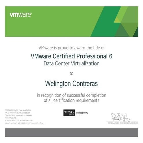 VMware Certified Professional 6 - Data Center Virtualization certificate | PDF | Computing ...