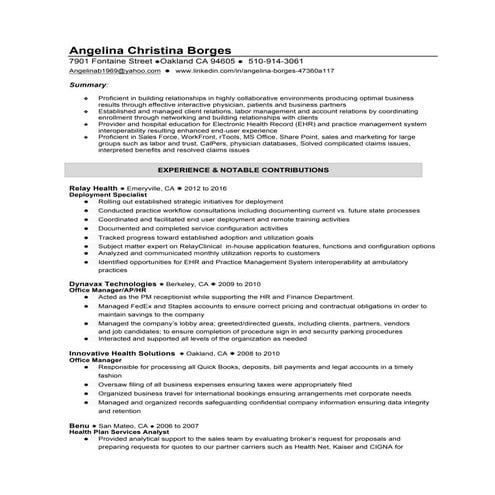 Angelina Borges_Resume_July 2016 OM | PDF