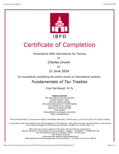 Business Profits Certificate of Completion | PDF