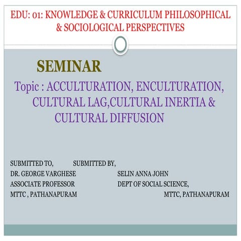 ACCULTURATION ENCULTURATION CULTURALLAGCULTURAL INERTIA | PPT