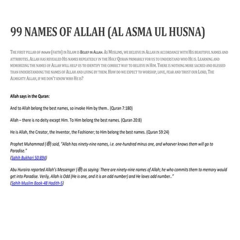 99 Names of Allah with Meanings | PDF