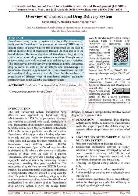 Transdermal Drug Delivery Systems: Structure of Skin & Barriers | PPT