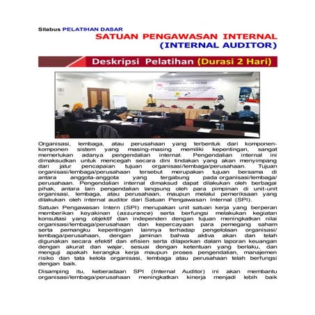 (2022) Silabus PELATIHAN DASAR _"Satuan Pengawasan Internal (SPI) / Internal Auditor" | PDF