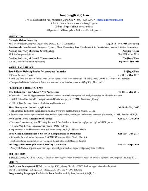 Yawen_Yu_resume | PDF | Web Development | Internet