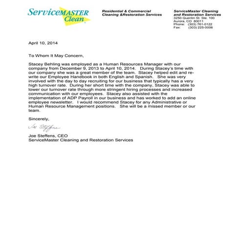 letter from Service master | PDF