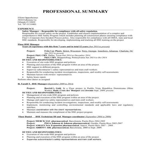 Elliot Oppenheimer Resume 2016 | DOC