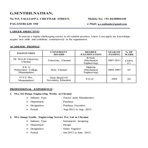 Senthil Resume . | DOCX | Business and Finance