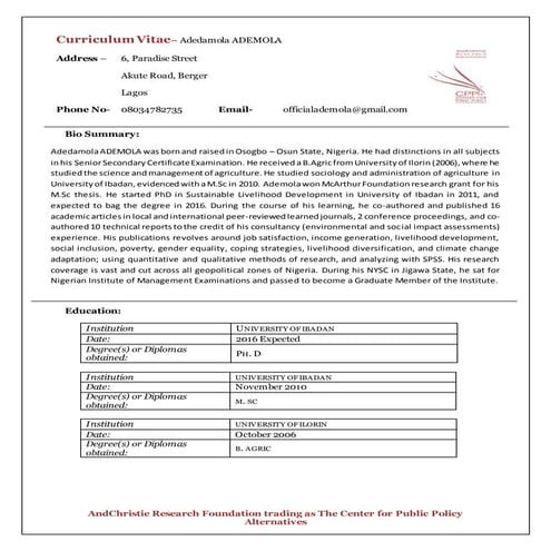 Adedamola ADEMOLA CPPA CV | DOCX