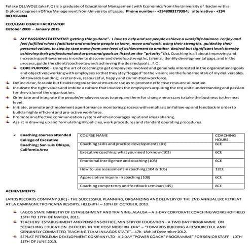 ONE PAGER COACHING PROFILE | DOCX