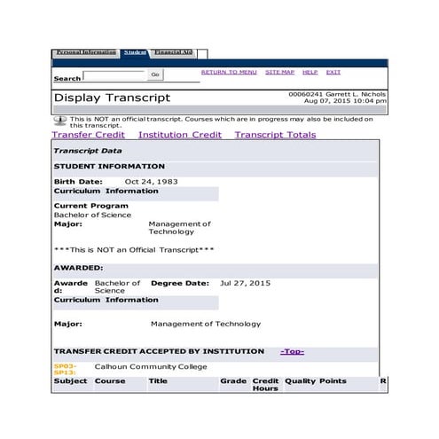 unofficialTranscript | PDF