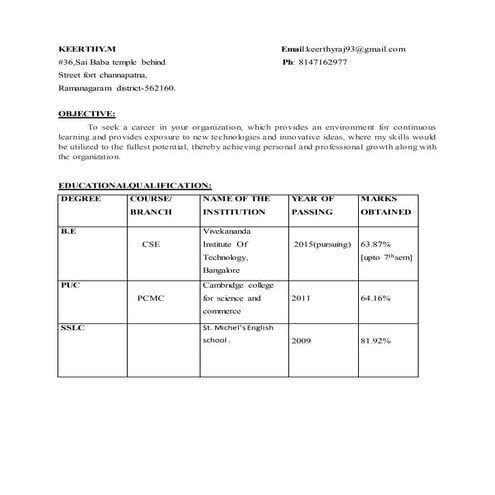 keerthy resume | PDF