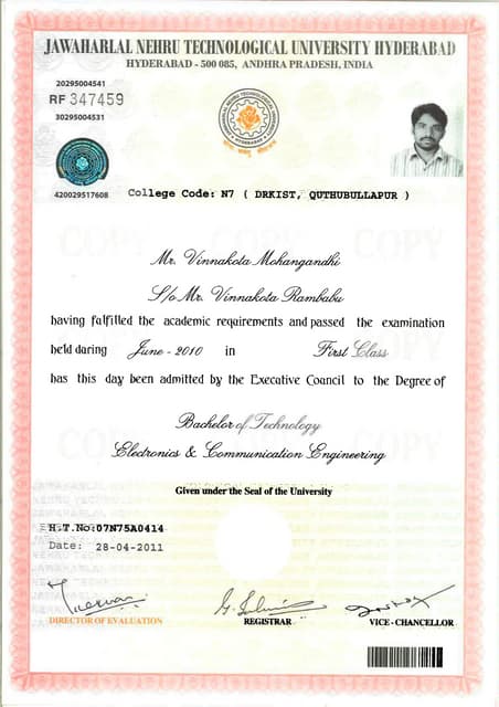 Madras University - Degree certificate