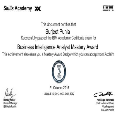 Business Intelligence Analyst Mastery Award_certificate | PDF
