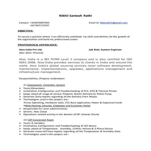 CURRICULUM VITAE-Nikhil Rathi | DOCX | Cloud Computing | Internet