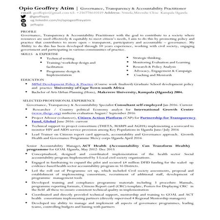 170125 Resume Opio Geoffrey Atim | PDF