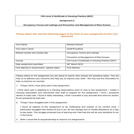 Assignment 3 Understanding Tenancies and Allocations, Preventing and ...