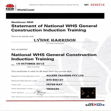 WHS Certificate Lynne001 | PDF
