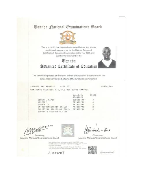 UACE Certificate (UNEB)