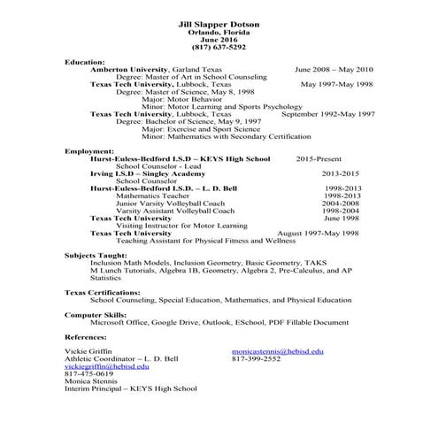 Jill Dotson Resume - 2016 | DOC