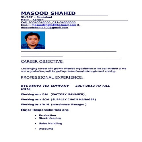 Masood Shahid cv | DOC