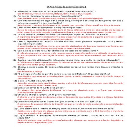 9ª ano revisão tema 5 resp | PDF