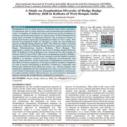 A Study on Zooplankton Diversity of Budge Budge Railway Jhill in ...