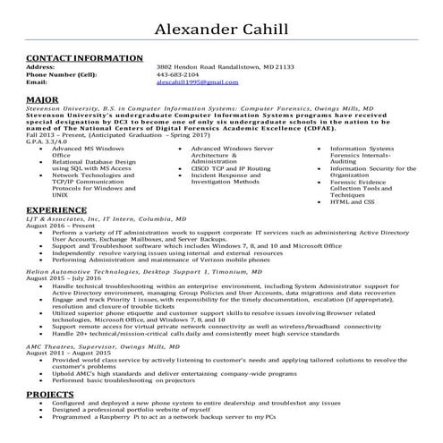 Alexander Cahill Resume | PDF