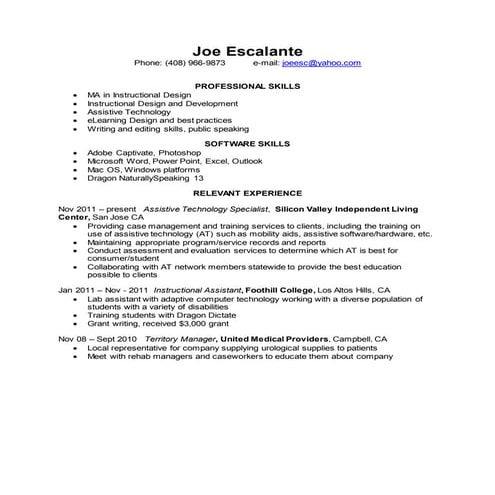 Joe Escalante resume 2015 | PDF