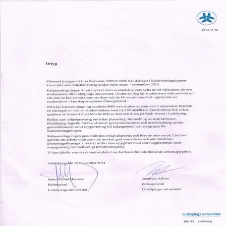 Intyg Kalasmottagningen | PDF