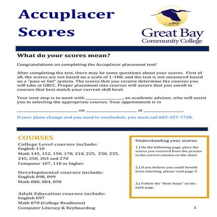 Accuplacer Scores Booklet Split | PDF | College Planning | College ...