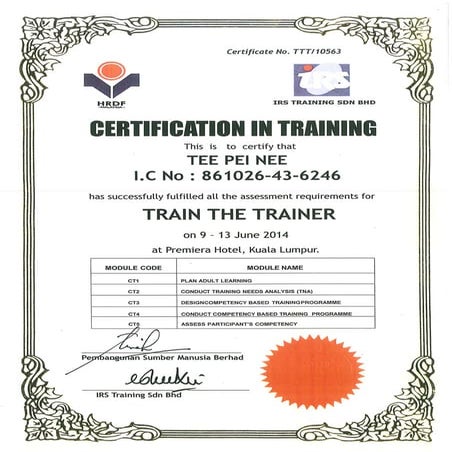 TRAIN THE TRAINER CERTIFICATE-HRDF | PDF