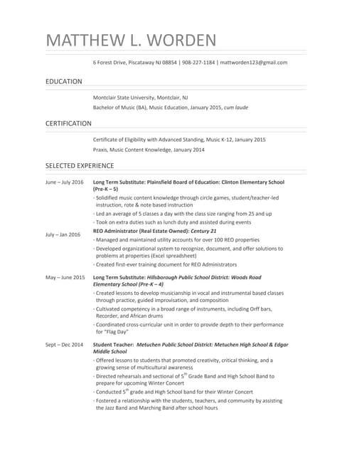 resume revised | DOC | Professional School | Postgraduate Education