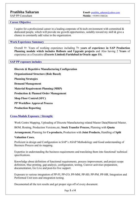 Sudhir_SAP PP QM & MM resume | DOC | Business | Business and Finance
