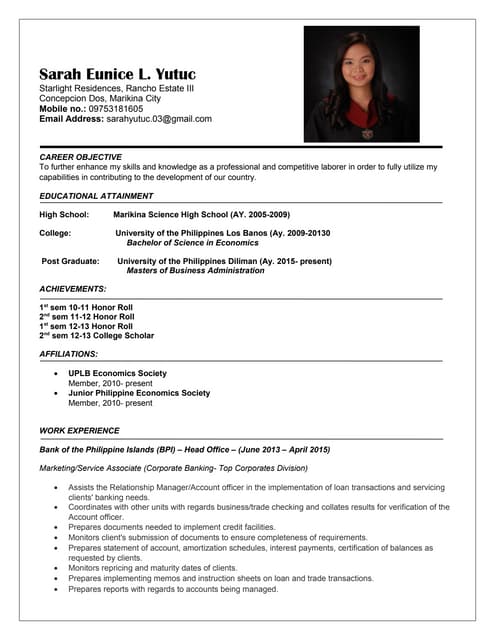 Sample Resume for OJT | DOCX