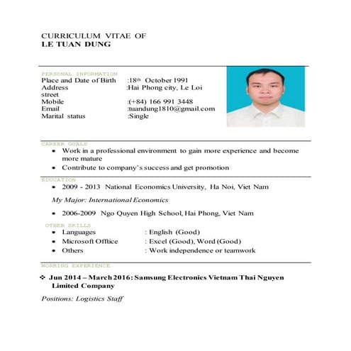 CV Le Tuan Dung Full 2 | DOCX