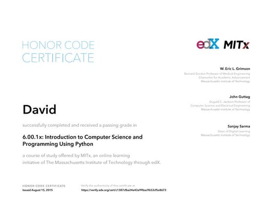 MITx_6.00.1x_Certificate | PPT