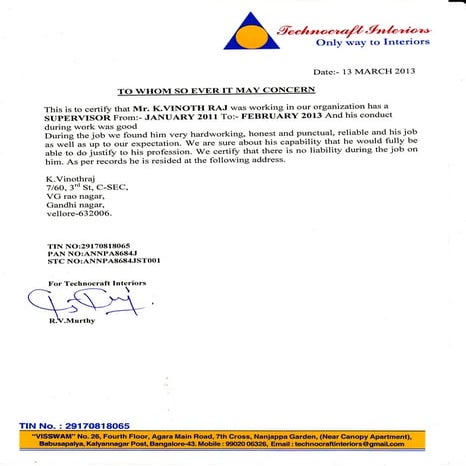 experiance letter technocraft | PDF