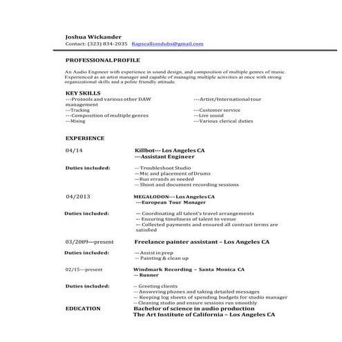 Josh Wickanders current resume | PDF