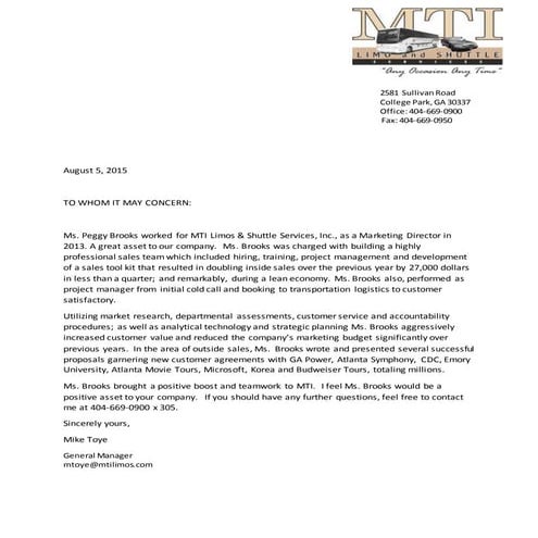 recommendation letter - stan miller | PDF