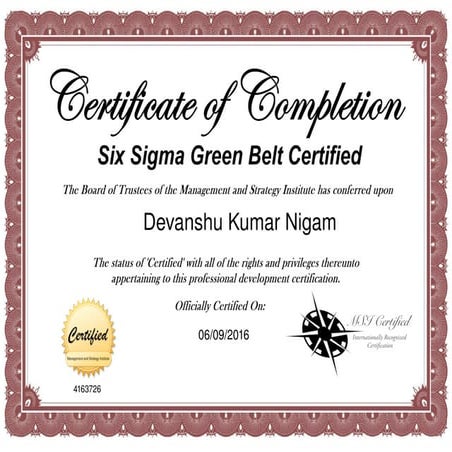 six sigma certificate | PDF