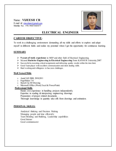 MBN CV-SENIOR ELECTRICAL ENGINEER | PDF