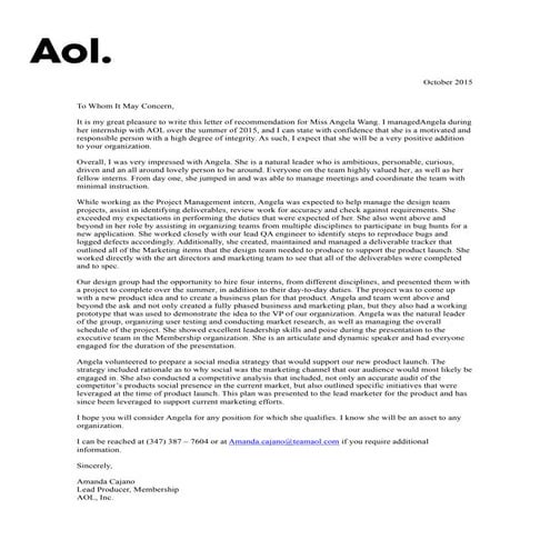 AOL Recommendation Letter | PDF